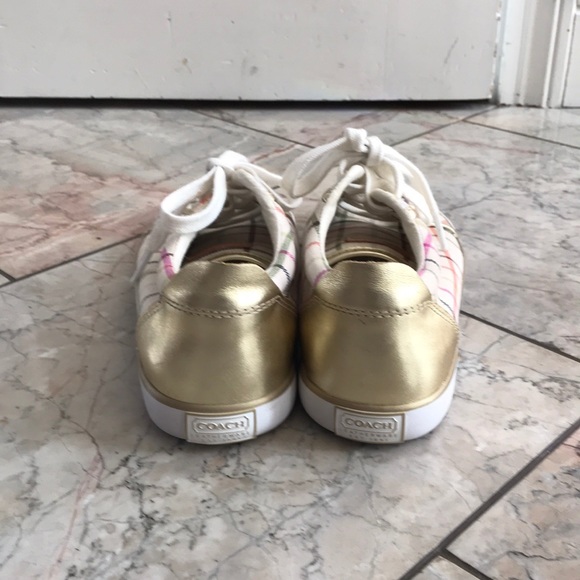 Coach | Shoes | Coach Signature Barrette Sneakers Plaid Gold Tan | Poshmark
